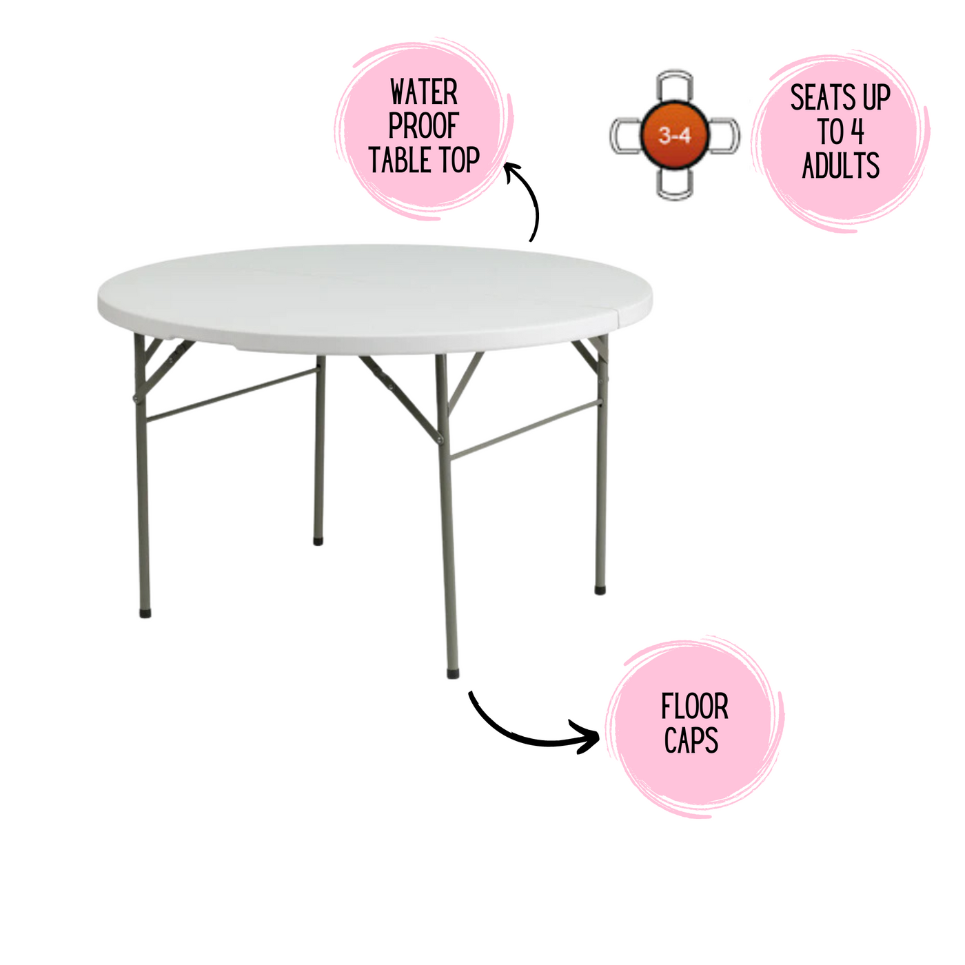 4' Bi-Fold Round White Plastic Folding Table — Beyond Tent