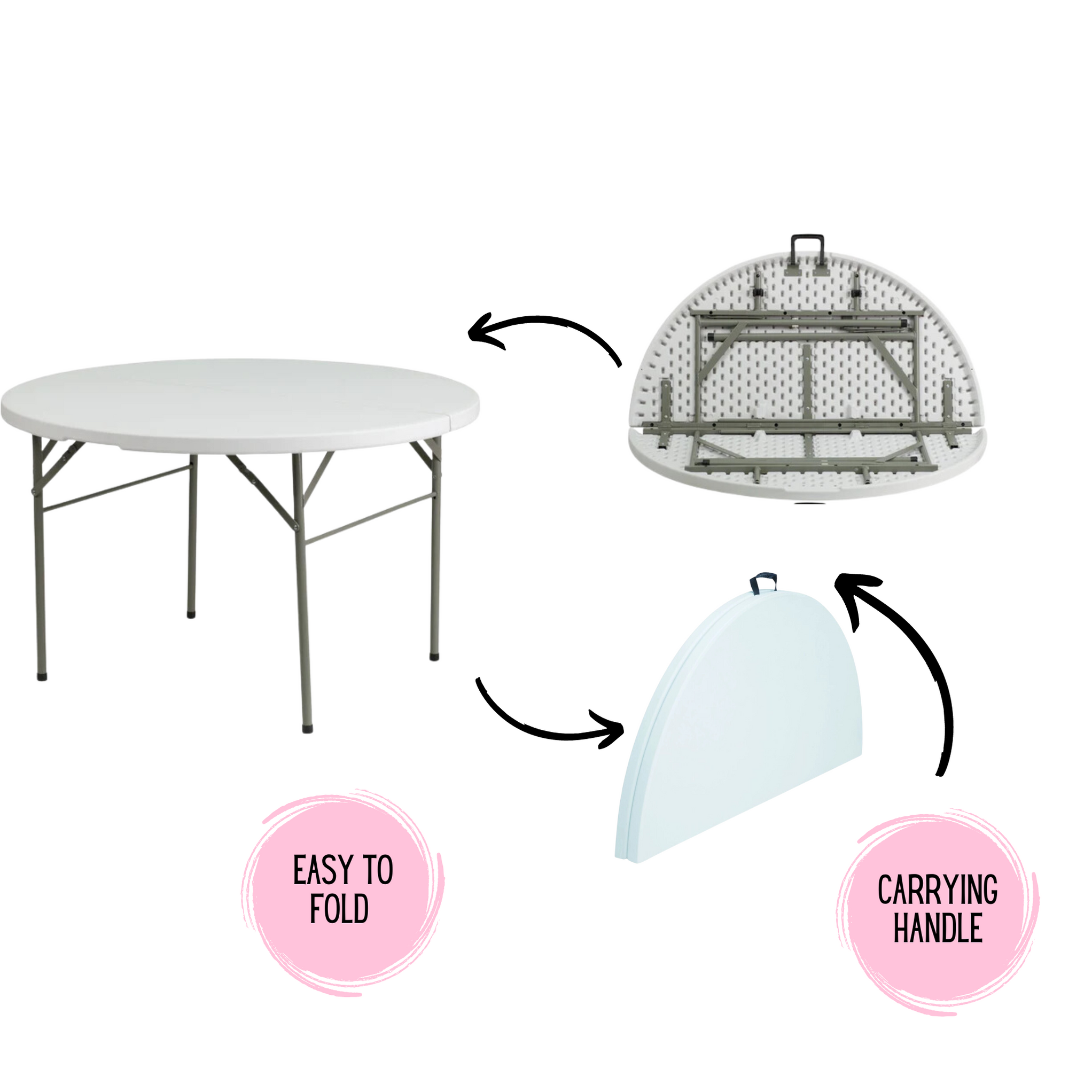 4' Bi-Fold Round White Plastic Folding Table — Beyond Tent