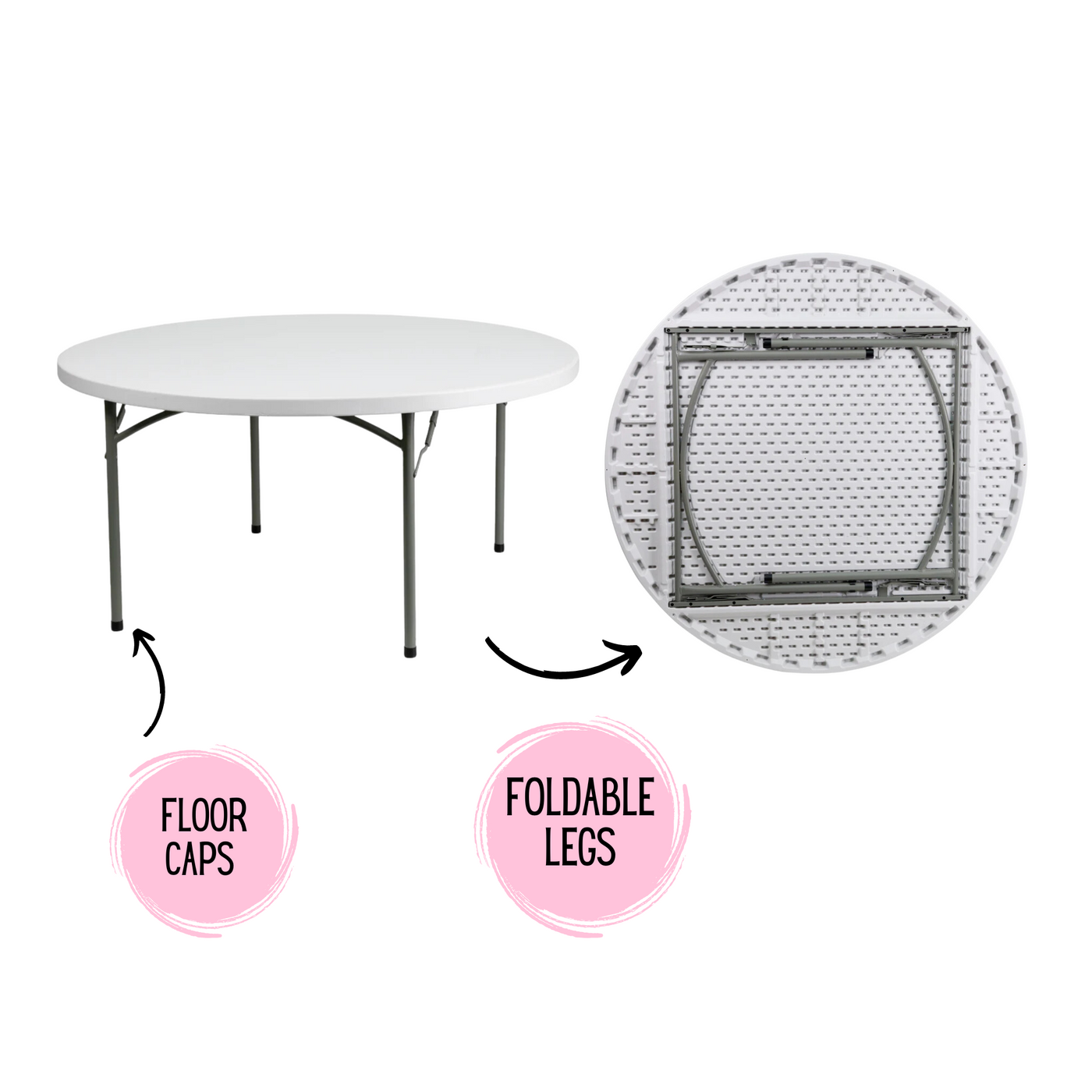 5' Round White Plastic Folding Table — Beyond Tent